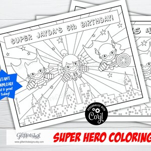Super Hero Party Coloring Page / Flying Super Heroes Colouring Activity ...