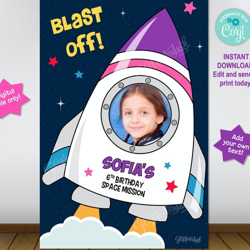 Outer Space Party Photo Booth Frame / Rocket Printable Party - Etsy
