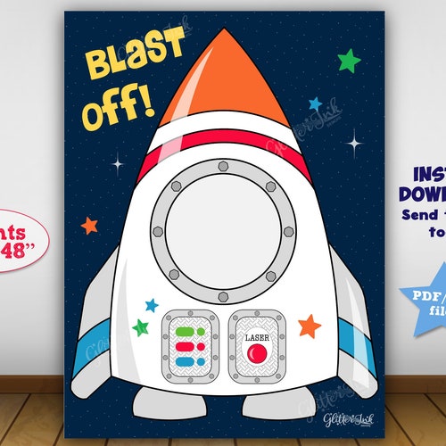 Outer Space Party Photo Booth Frame / Rocket Printable Party - Etsy