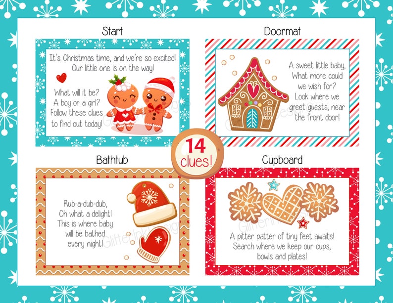 Gingerbread Gender Reveal Scavenger Hunt Clue Cards / - Etsy