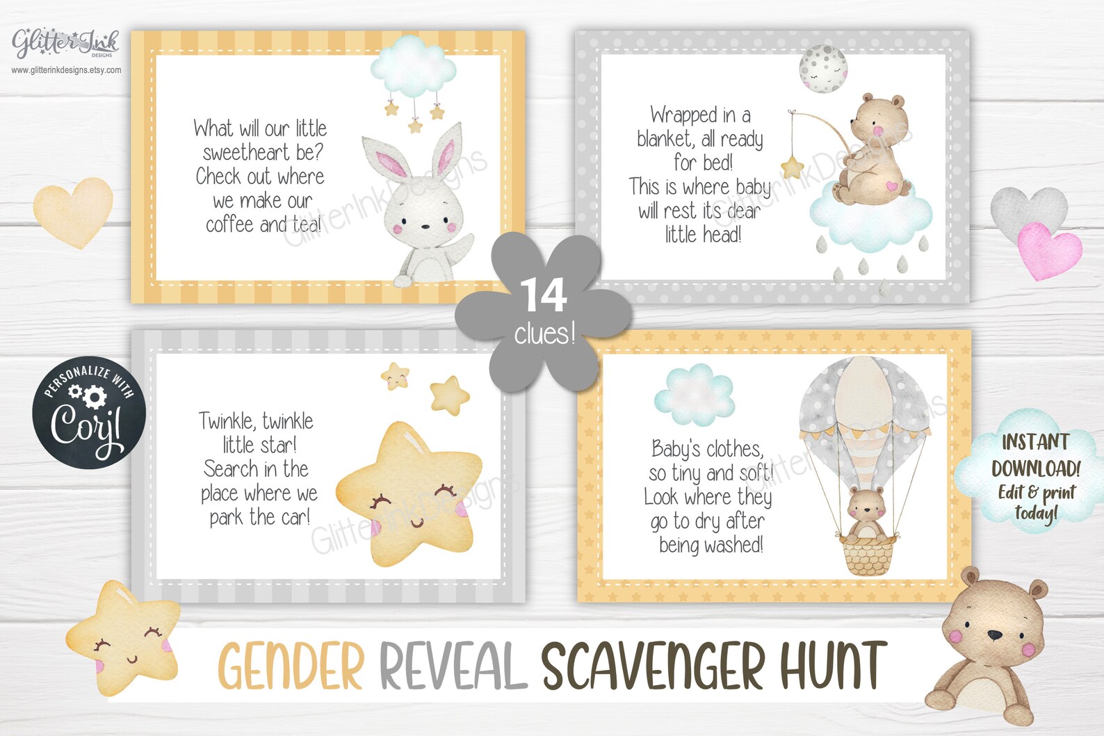Gender Reveal Scavenger Hunt Clue Cards / Neutral Gender - Etsy