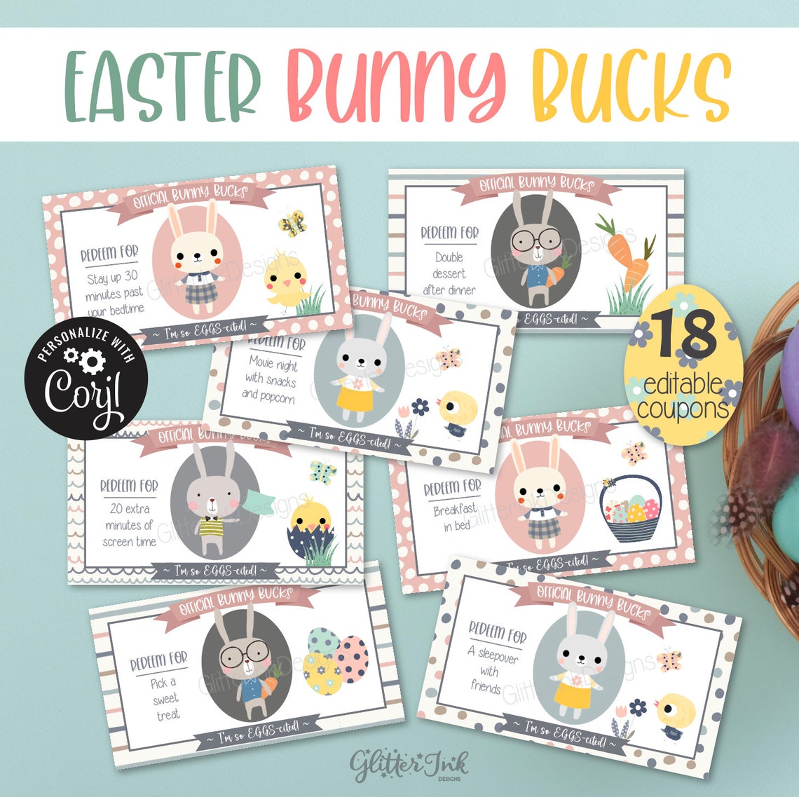 Bunny Bucks Coupons for Kids Easter Egg Hunt / Printable Easter Reward ...