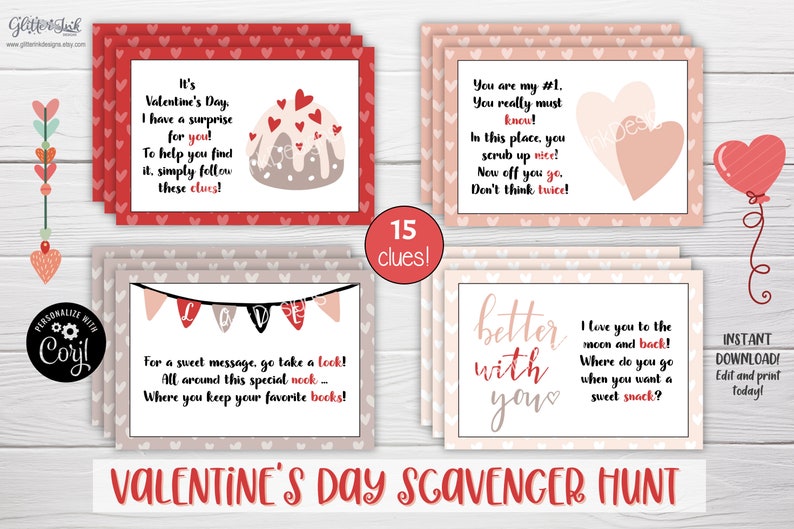 Valentine's Day Scavenger Hunt Clue Cards / Valentines Day - Etsy