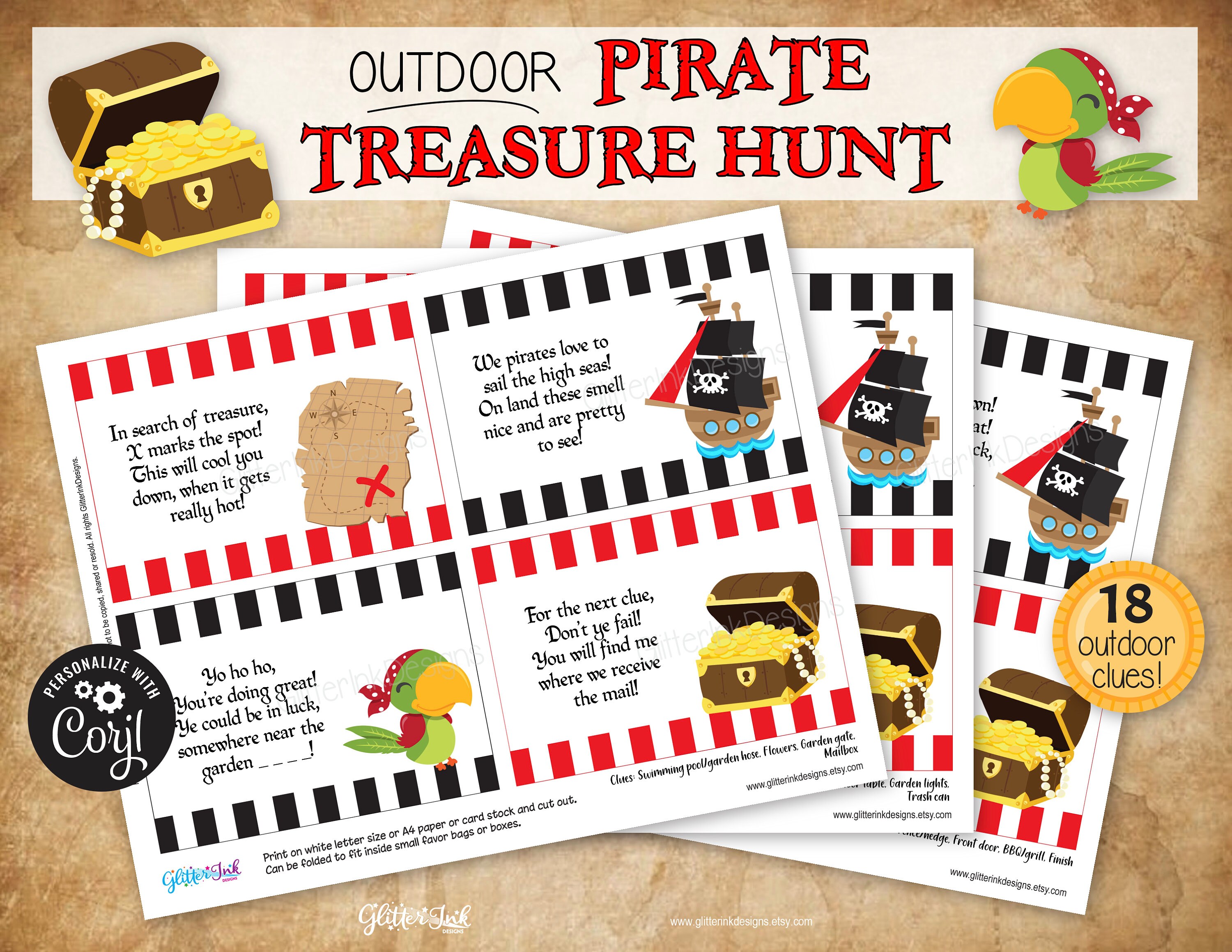 Pirate Treasure Chest Outdoor Kids Scavenger Hunt, Pirate Birthday ...
