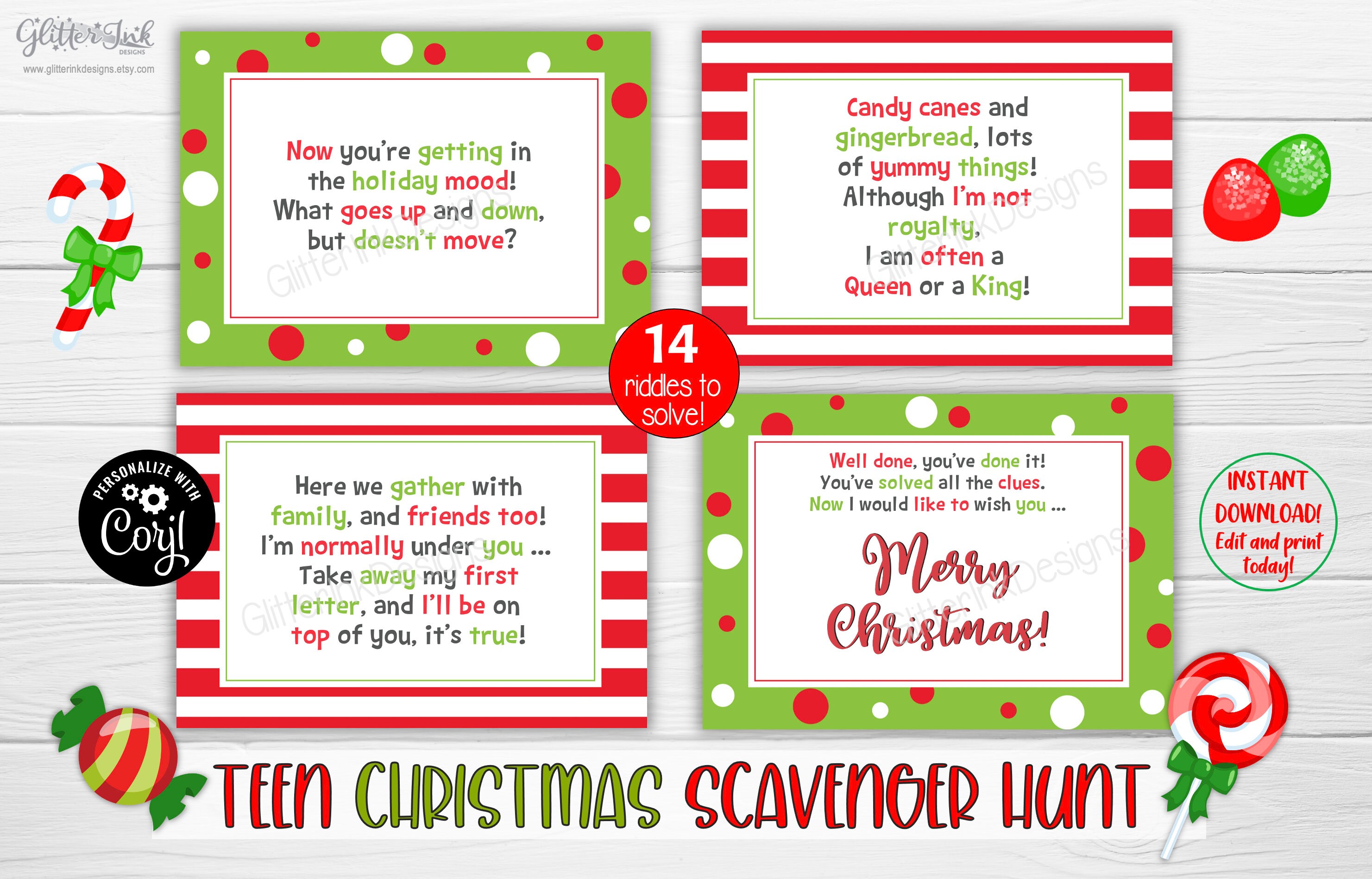 Teen Christmas Scavenger Hunt Riddles, Printable Xmas Tricky Treasure ...