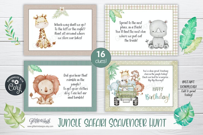 Safari Scavenger Hunt Clue Cards / Jungle Party Treasure Hunt Clues ...