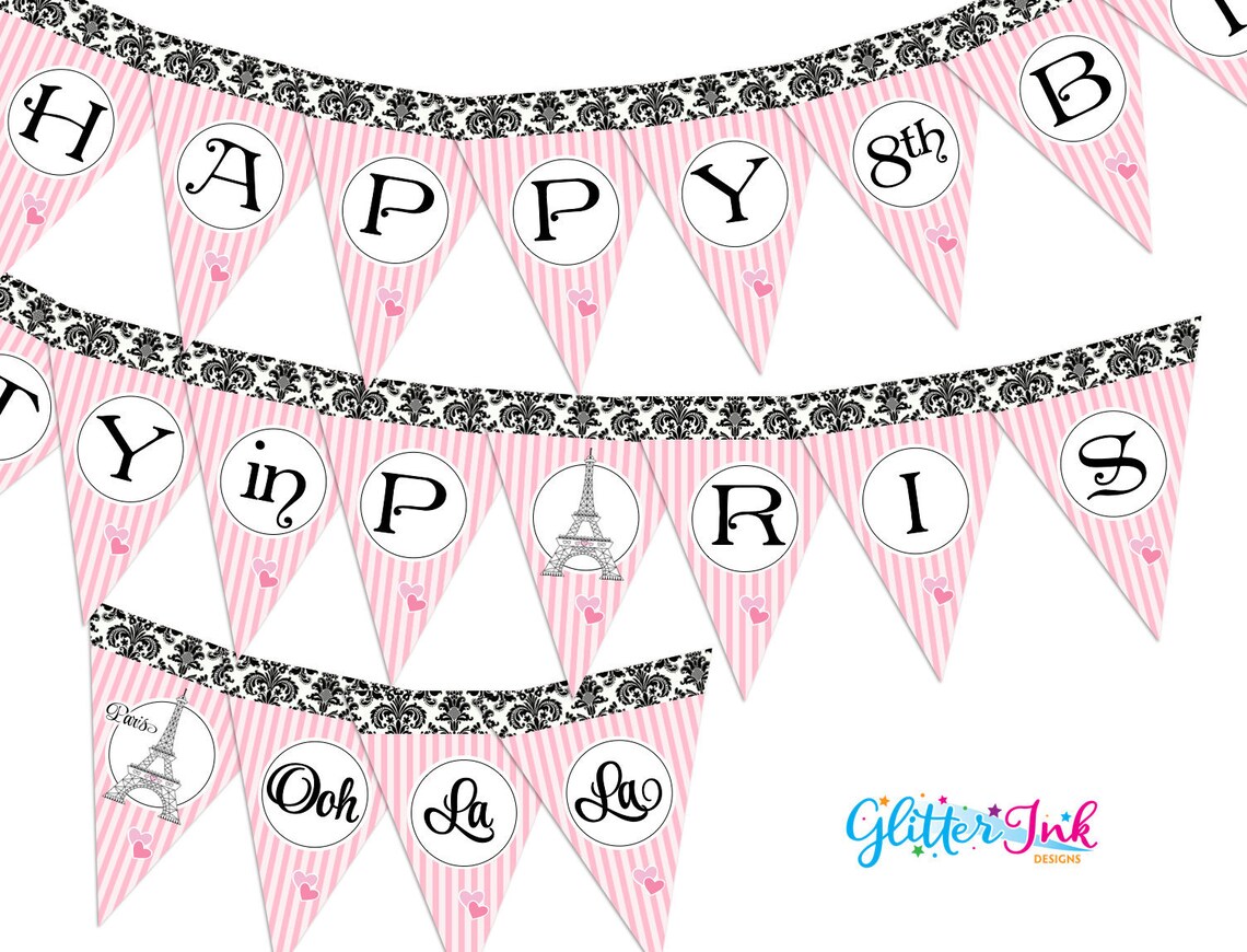 Paris Party Printable Banner / French Themed Birthday Decor / - Etsy