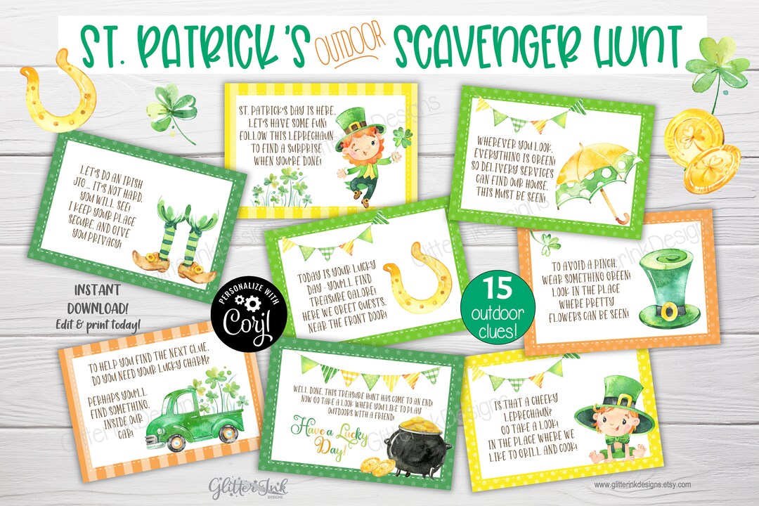 St Patricks Day Scavenger Hunt / St Patricks Day OUTDOOR Treasure Hunt ...
