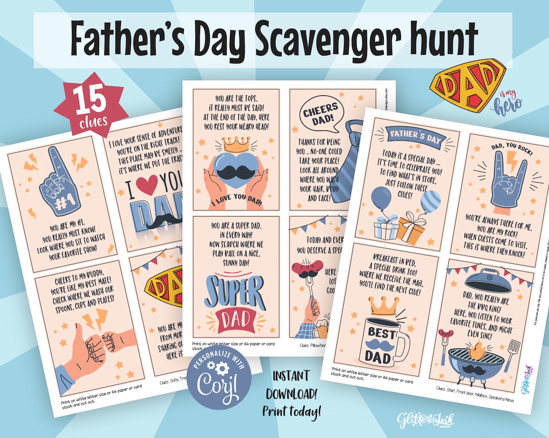 Father's Day Scavenger Hunt / Best Dad Ever Treasure Hunt Clues / Super ...
