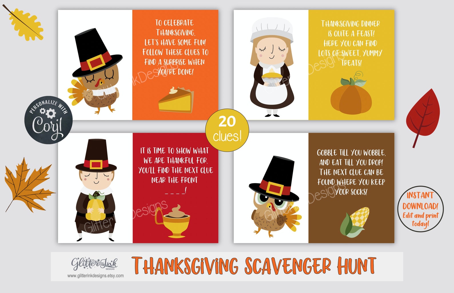 Thanksgiving scavenger hunt clue cards / Thanksgiving treasure | Etsy