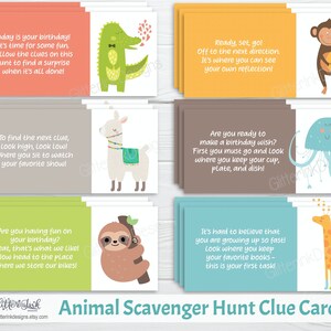Animal Jungle Safari Scavenger Hunt Clue Cards / Birthday Treasure Hunt ...