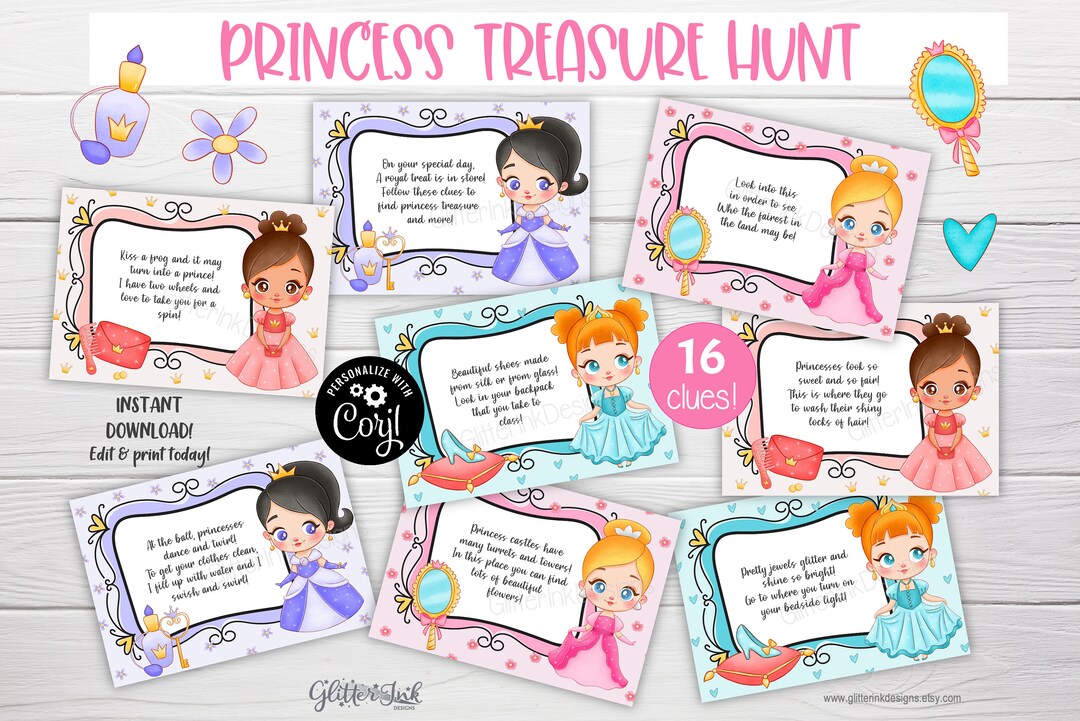 Enchanted Royal Baby Princess Birthday Scavenger Hunt Clue Cards ...