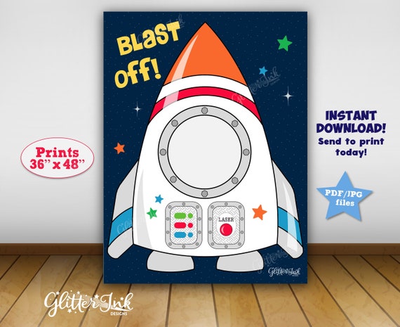 PRINTABLE 36x48" Outer space party photo booth prop / Astronaut rocket ...