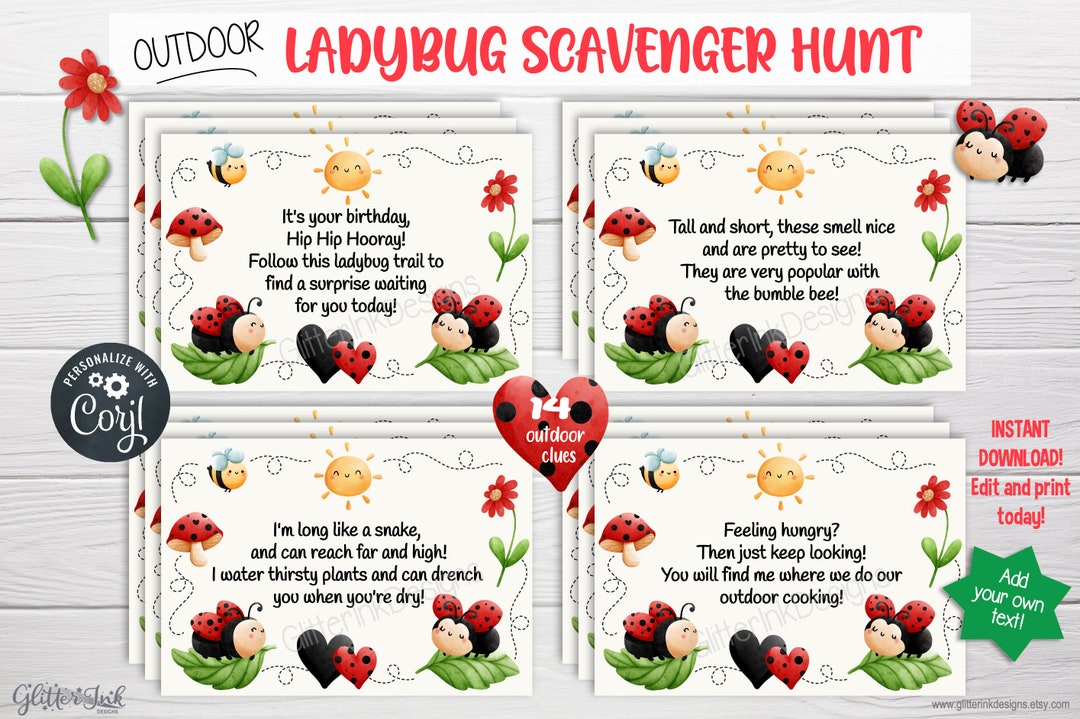 Ladybug Birthday Party Outdoor Scavenger Hunt / Garden Party Kids ...
