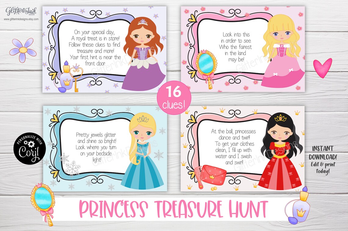 Fairytale Princess Printable Scavenger Hunt Clue Cards for Kids ...