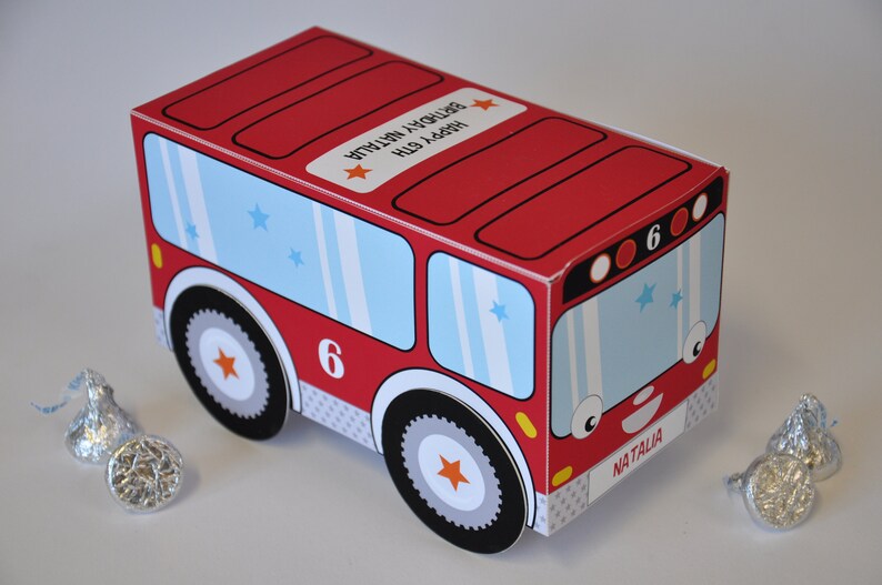 Little Bus Birthday Printable Favor Box / Bus Party Treat Box Cupcake ...