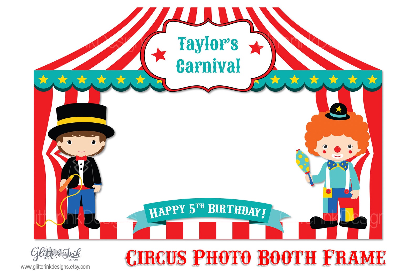 Circus Carnival Party Photo Booth Frame - PDF and PNG Printable Files ...