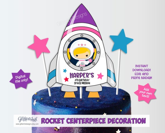 Space party cake topper centerpiece decoration / spaceship rocket outer ...