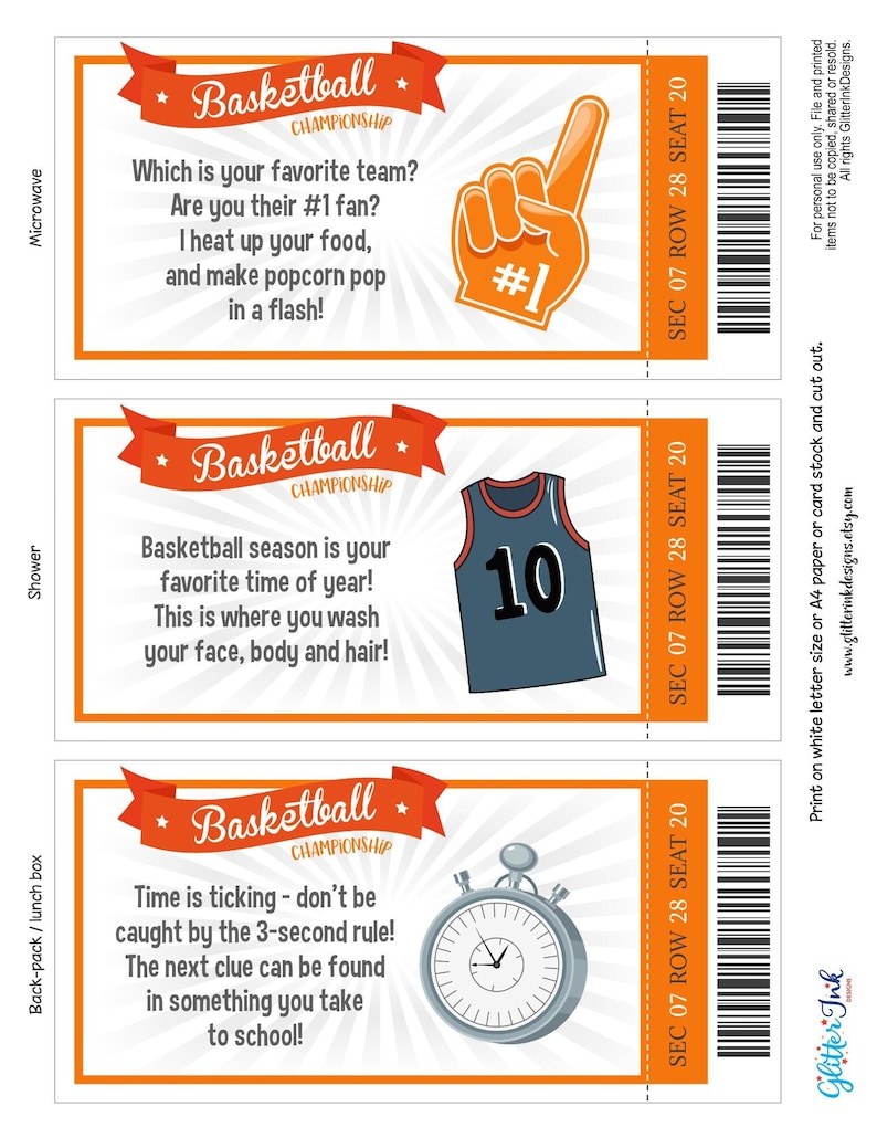 Basketball Scavenger Hunt Clue Cards / Basketball Birthday Kids ...
