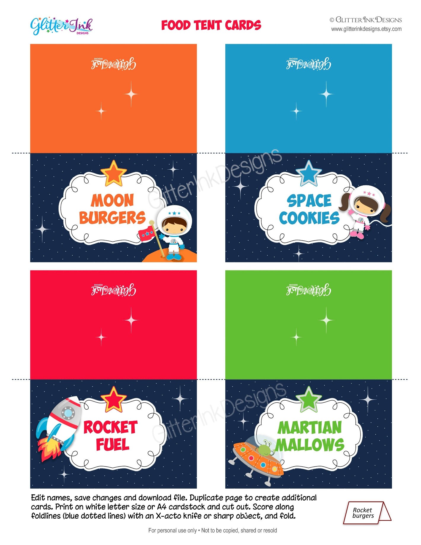 Astronaut Party Food Tent Cards / Space Party Printable Labels / Outer ...