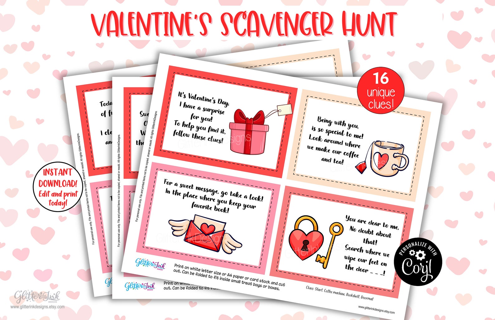 Valentine's Day Scavenger Hunt Clue Cards / Valentines Day - Etsy