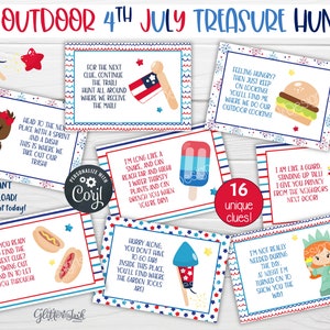 4th of July Scavenger Hunt Clue Cards / Outdoor Fourth of July Kids ...