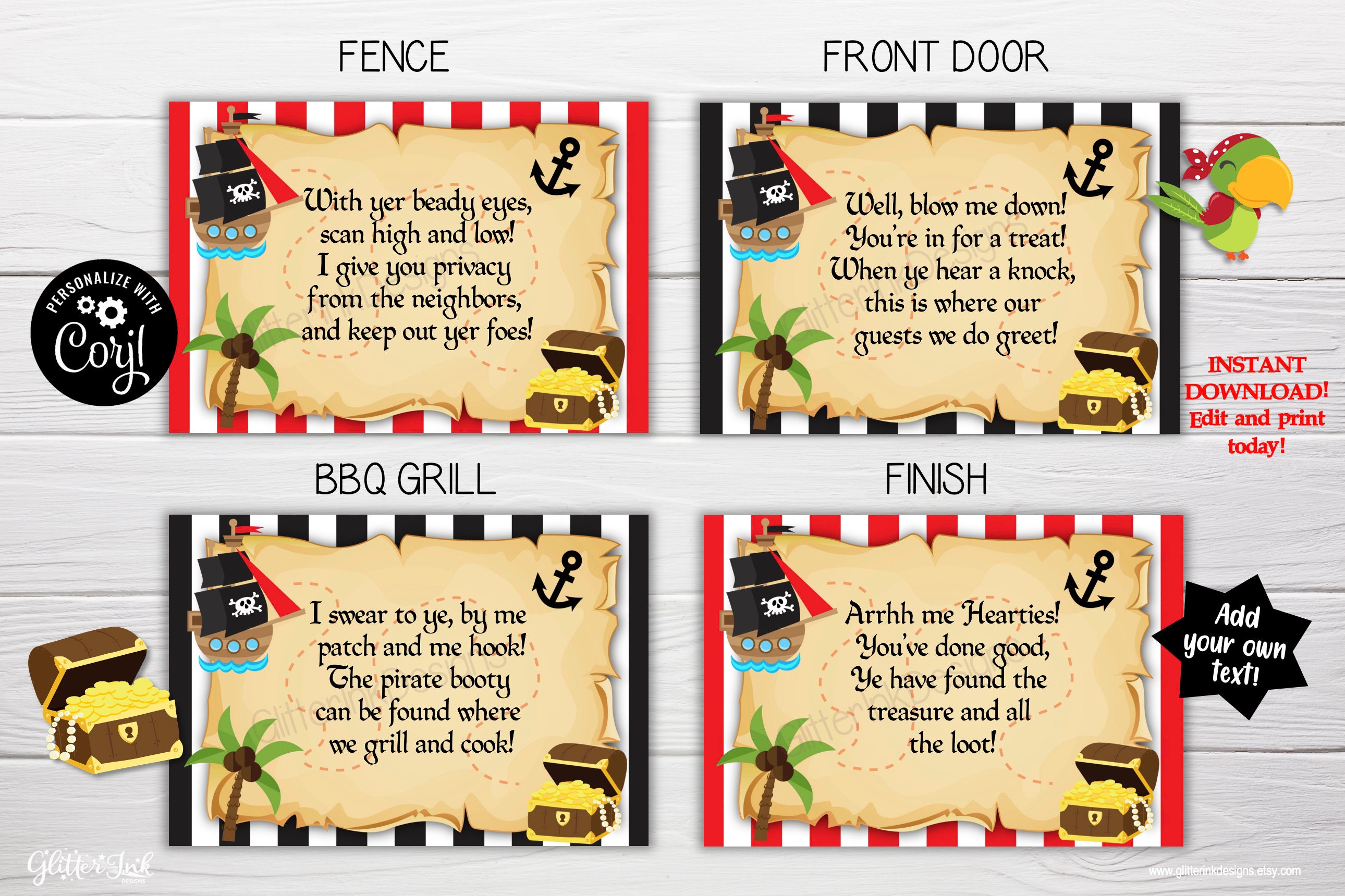 OUTDOOR Pirate Scavenger Hunt Clue Cards With Rhyming Riddles for Kids ...