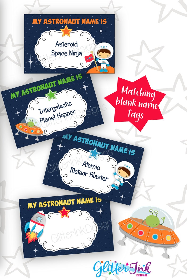 Boy Astronaut Name Game / Printable Outer Space Party Game / Rocket ...