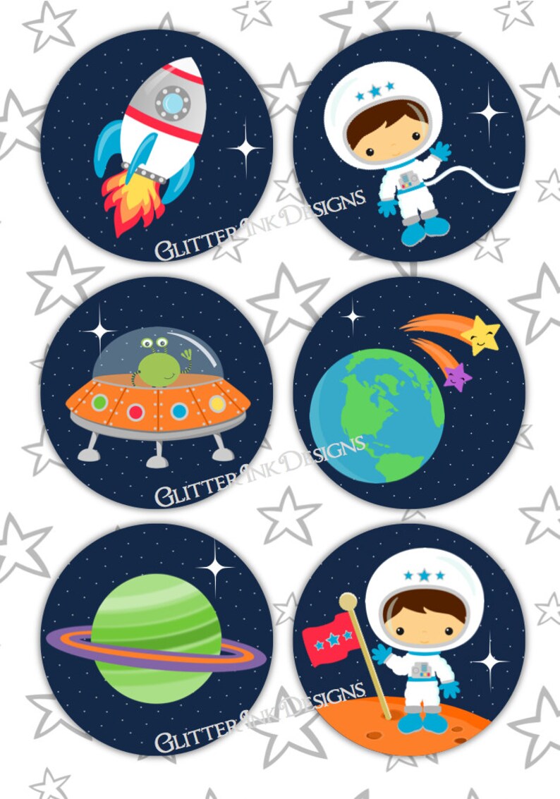 Outer Space Party Cupcake Toppers / Rocket Favor Tags / Astronaut Party ...