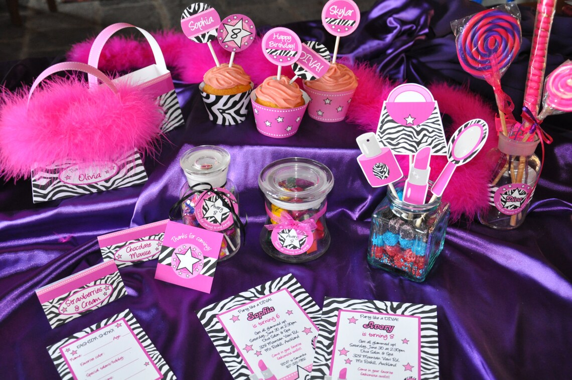 Spa Party Kit Printable Decorations / Hot Pink Zebra Print - Etsy