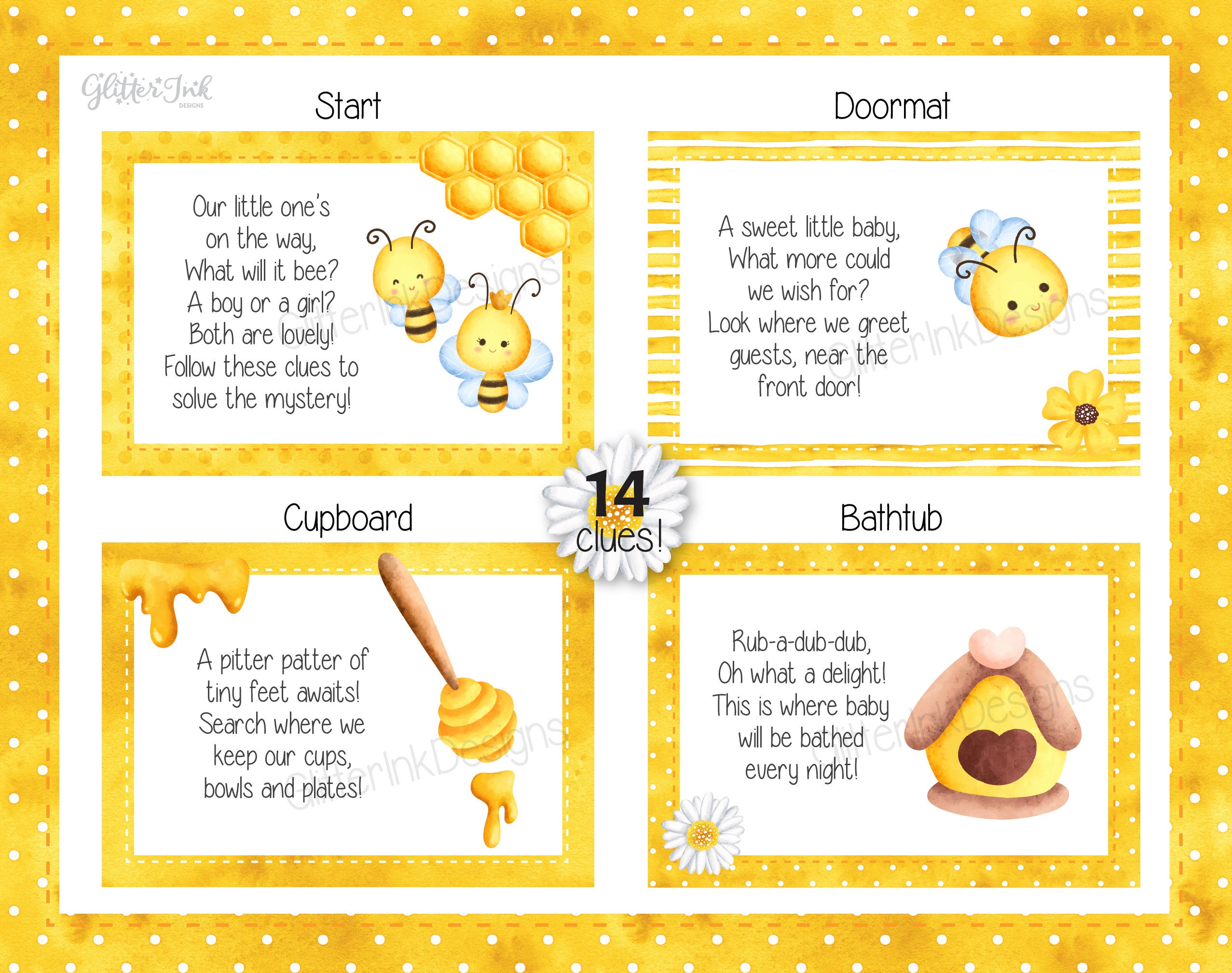 What Will Baby Bee? Gender Reveal Scavenger Hunt Clue Cards for Baby ...