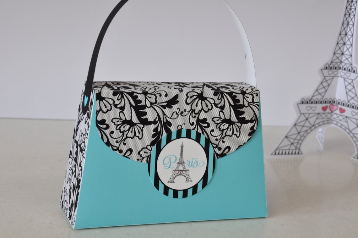 Paris Party Printable Purse Favor Box / Purse Party Favors in Turquoise ...
