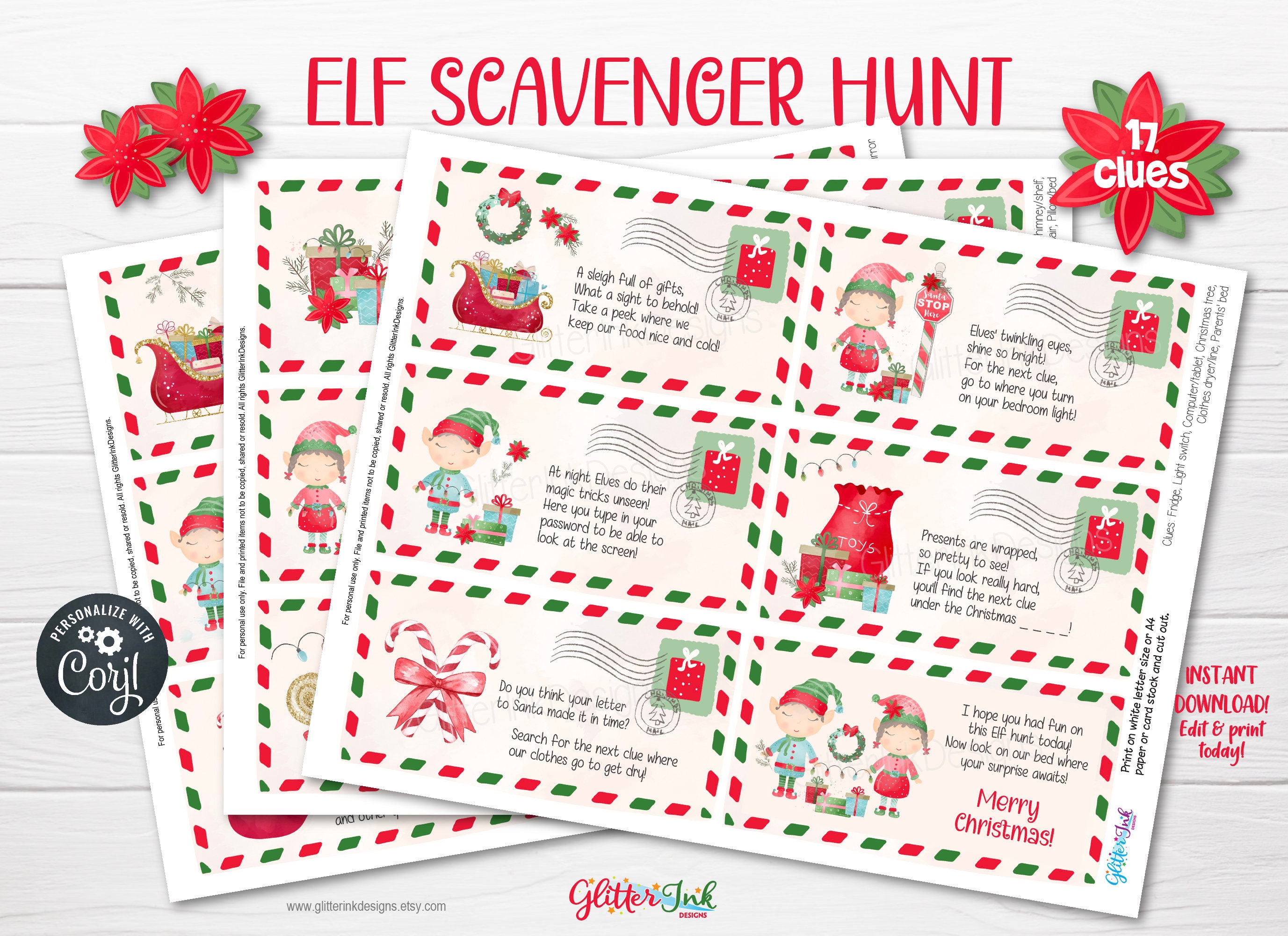 Editable Elf Letter and Scavenger Hunt Clue Cards / Christmas Elves ...