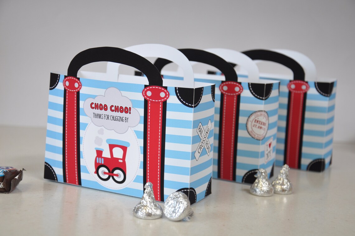 Train Party Suitcase Favor Box Blue Red and Black Pdf - Etsy