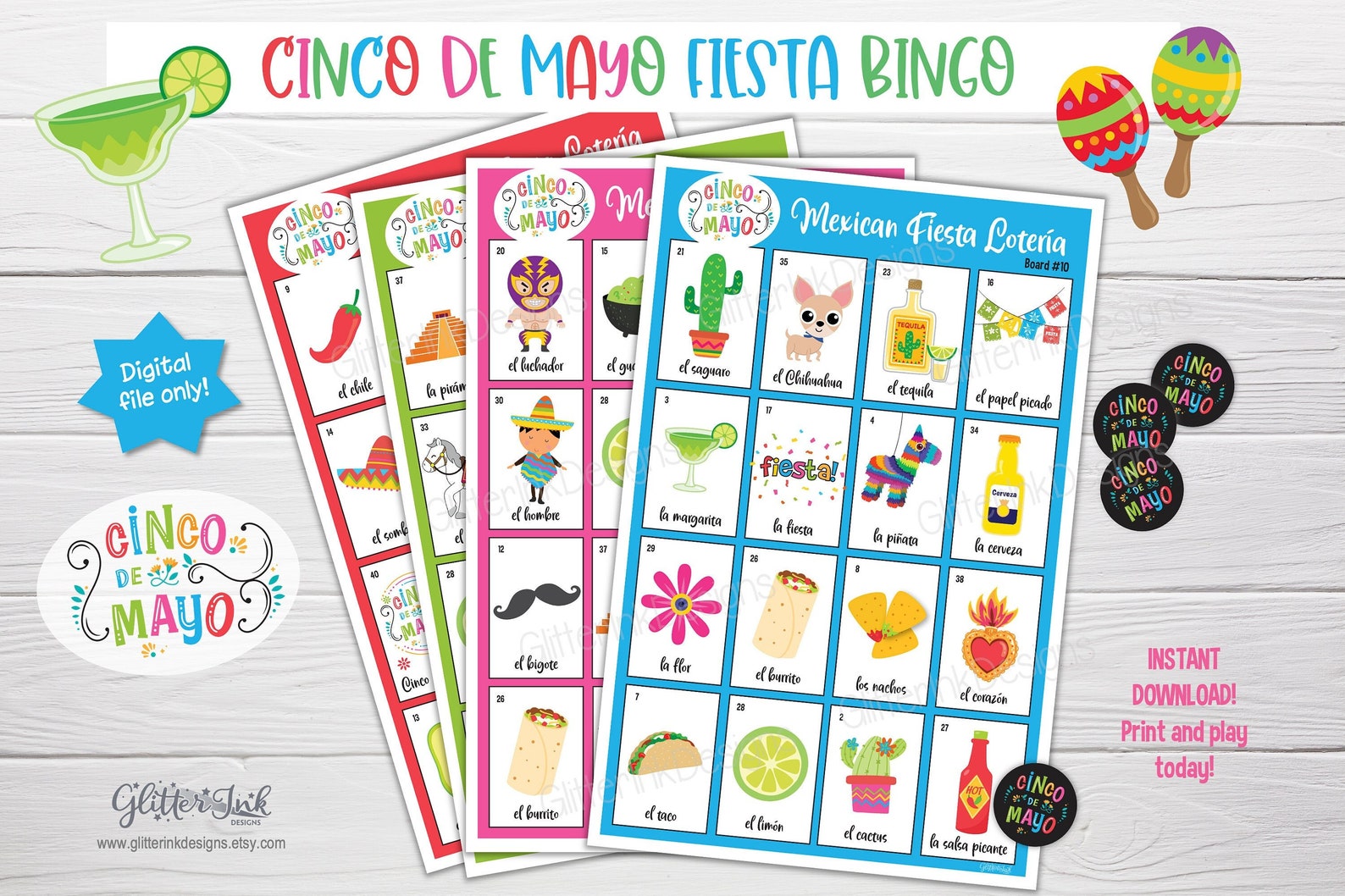 Cinco De Mayo Bingo / Mexican Fiesta Printable Party Game / Loteria ...