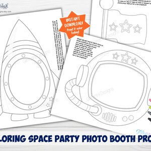Outer Space Astronaut Party Coloring Page Printable Photo Booth Props ...