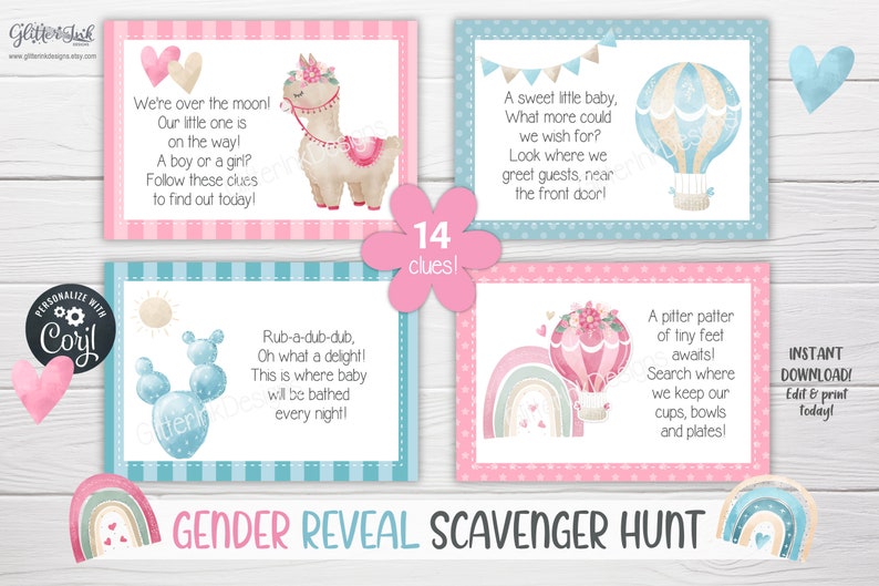 Gender Reveal Scavenger Hunt Clue Cards / Gender Reveal - Etsy