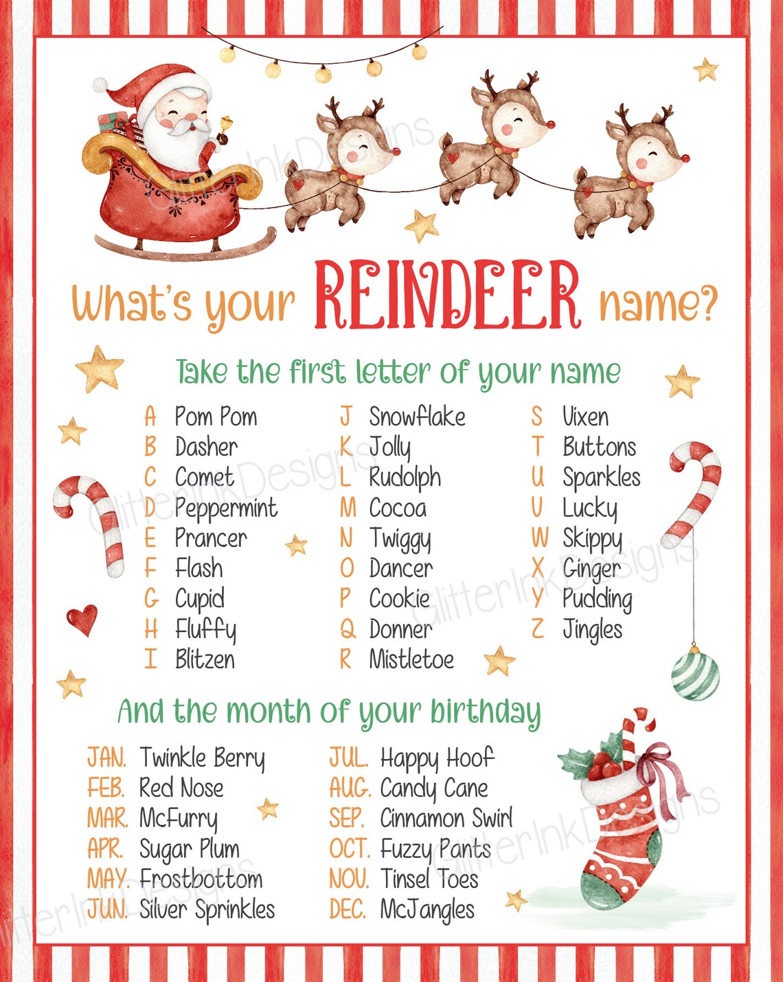 What's Your Reindeer Name Party Game / Santa Sign, Name Tags & Name ...