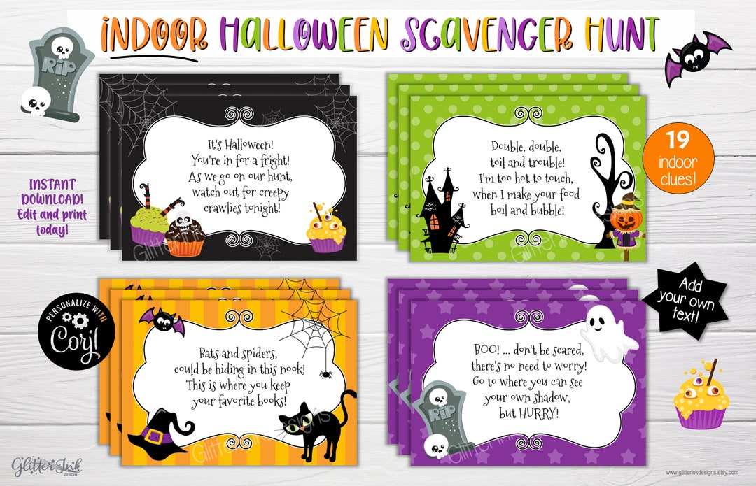Halloween Scavenger Hunt Clue Cards / Halloween Treasure Hunt Clues ...