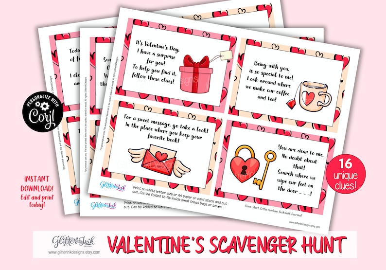 Valentines Day Scavenger Hunt Clue Cards / Valentine's Day - Etsy