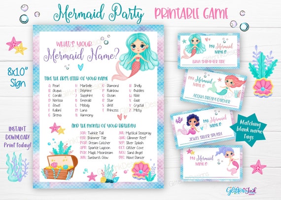 What's your Mermaid name printable party game / Mermaid party name ...