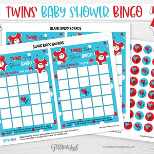 Twins Baby Shower Bingo Cards With Markers / Twin Girls Boys Printable ...