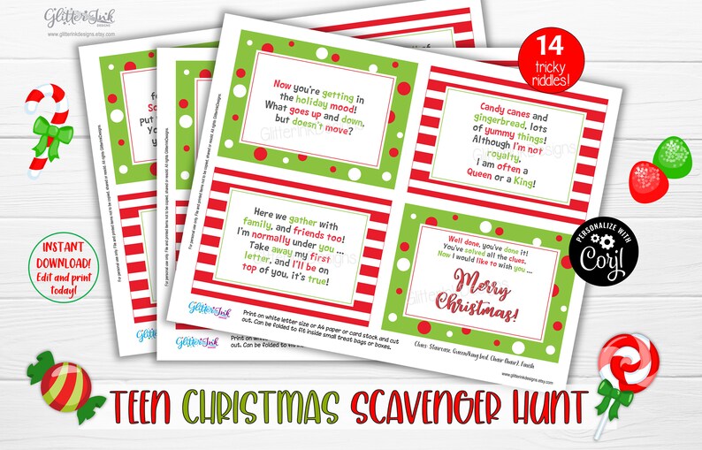 Teen Christmas Scavenger Hunt Riddles, Printable Xmas Tricky Treasure ...