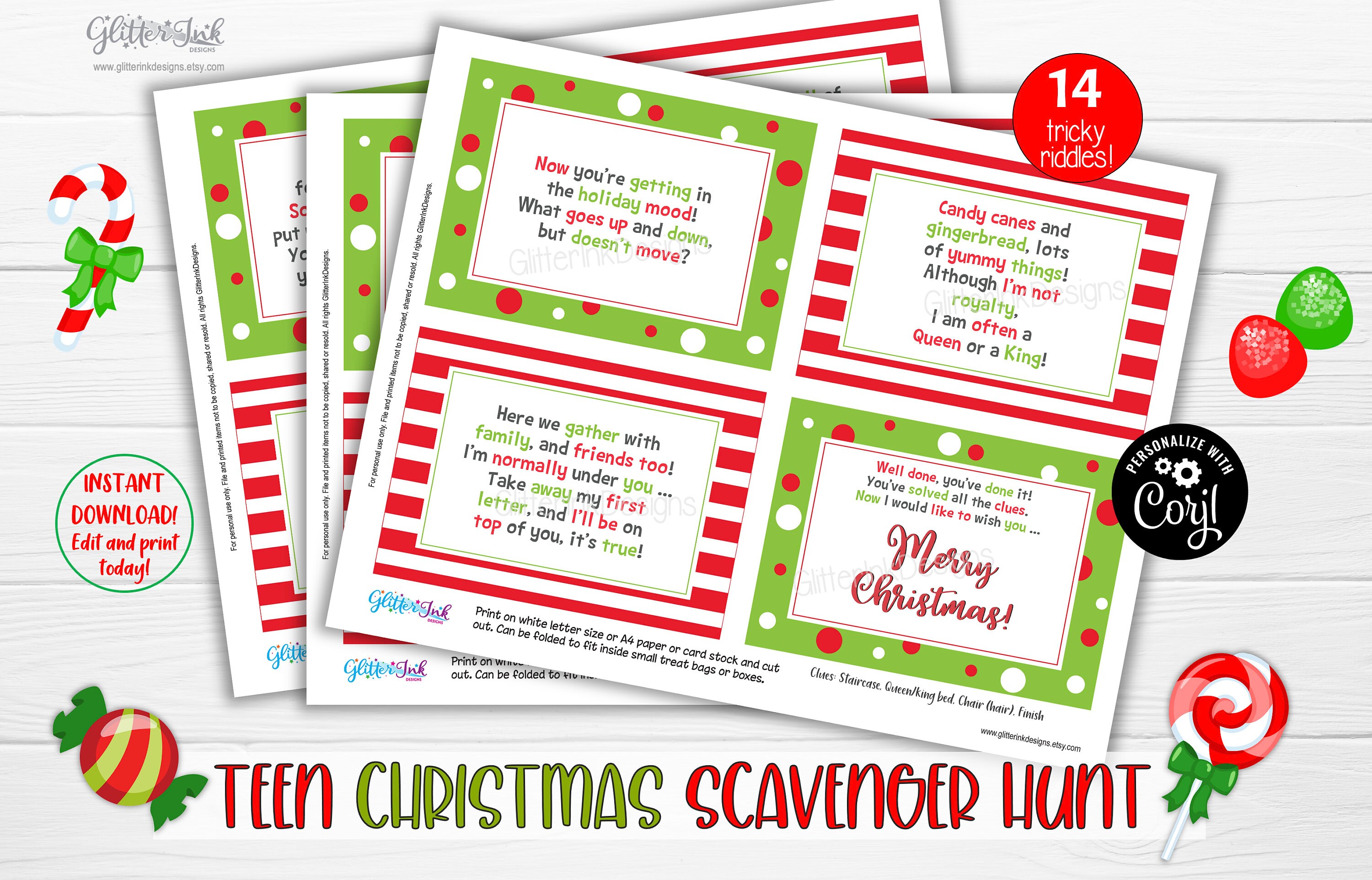Teen Christmas Scavenger Hunt Riddles, Printable Xmas Tricky Treasure ...