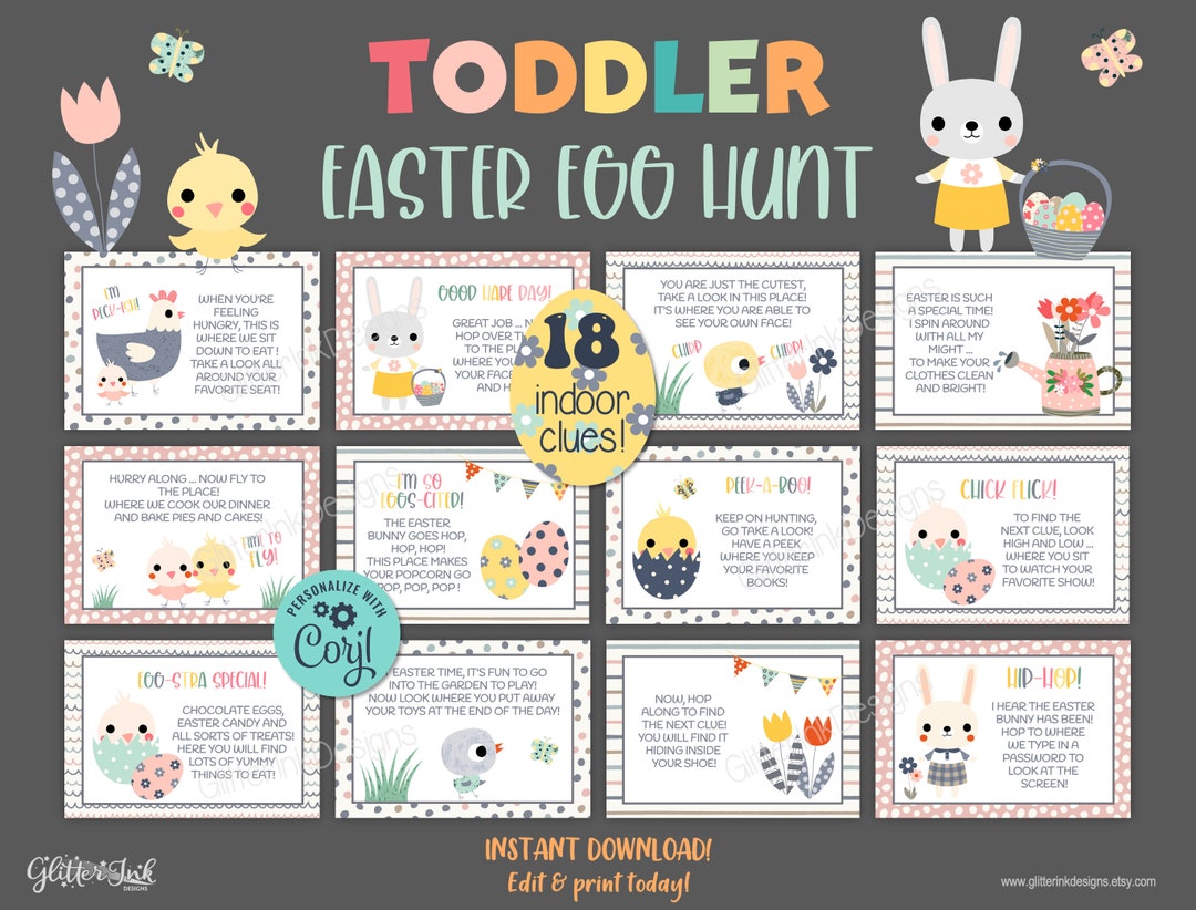 Toddler Easter Scavenger Hunt Easy Clues / Printable Easter Egg Hunt ...
