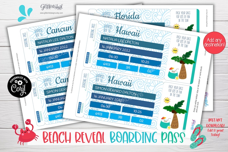 Beach Surprise Trip Reveal Scavenger Hunt & Printable Boarding Pass ...