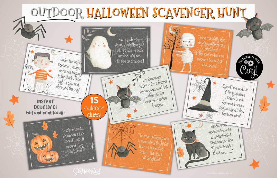 Outdoor Halloween Scavenger Hunt / Kids Halloween Treasure Hunt Clues ...