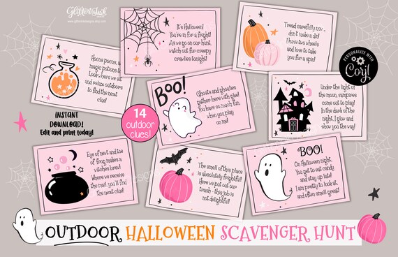 Pink Halloween outdoor scavenger hunt / Kids Halloween treasure hunt ...