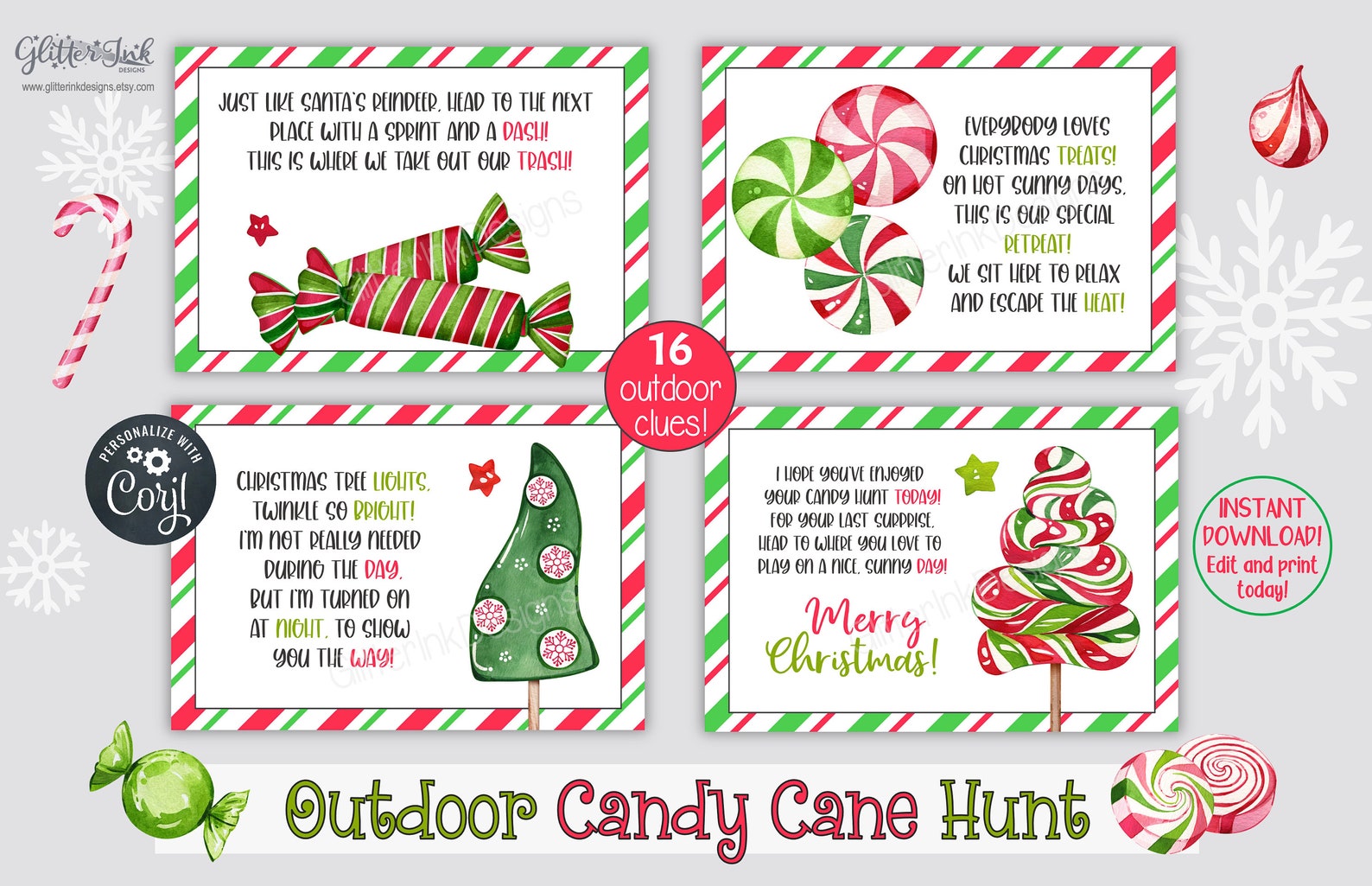 Outdoor Christmas Candy Cane Hunt Clue Cards, Peppermint Fun Family ...