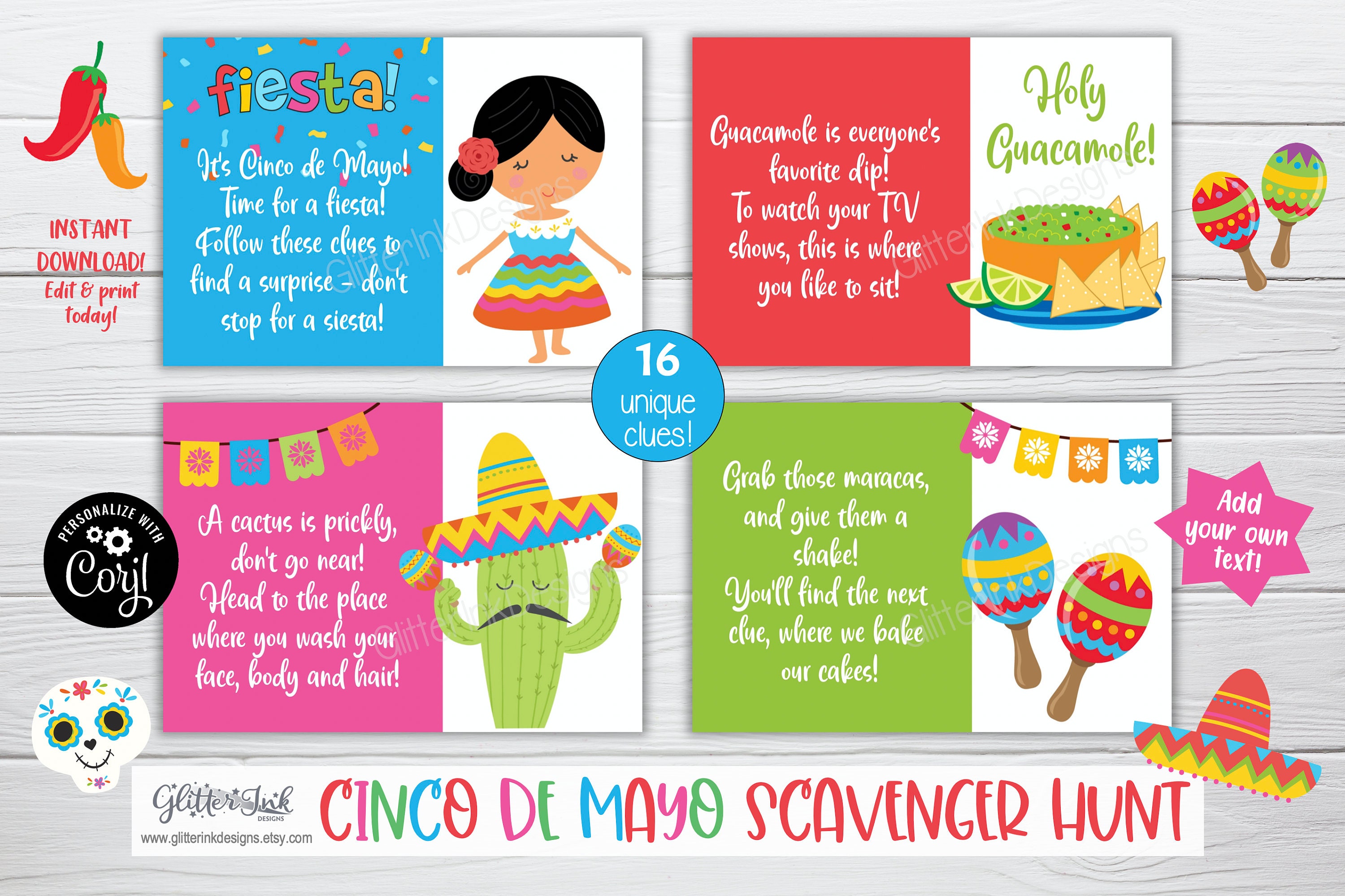 Cinco De Mayo Scavenger Hunt for Kids, Mexican Fiesta Editable Treasure ...